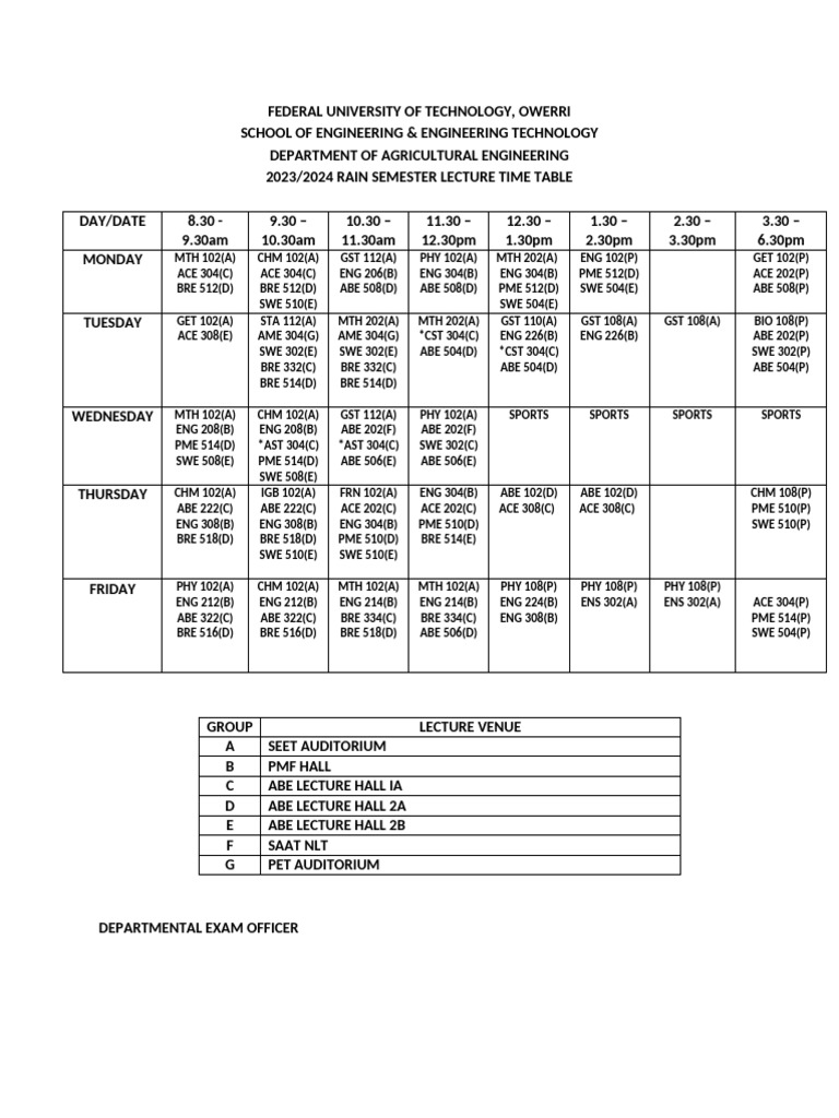 2023-2024 Abe Rain Semester Lecture Time Table | PDF