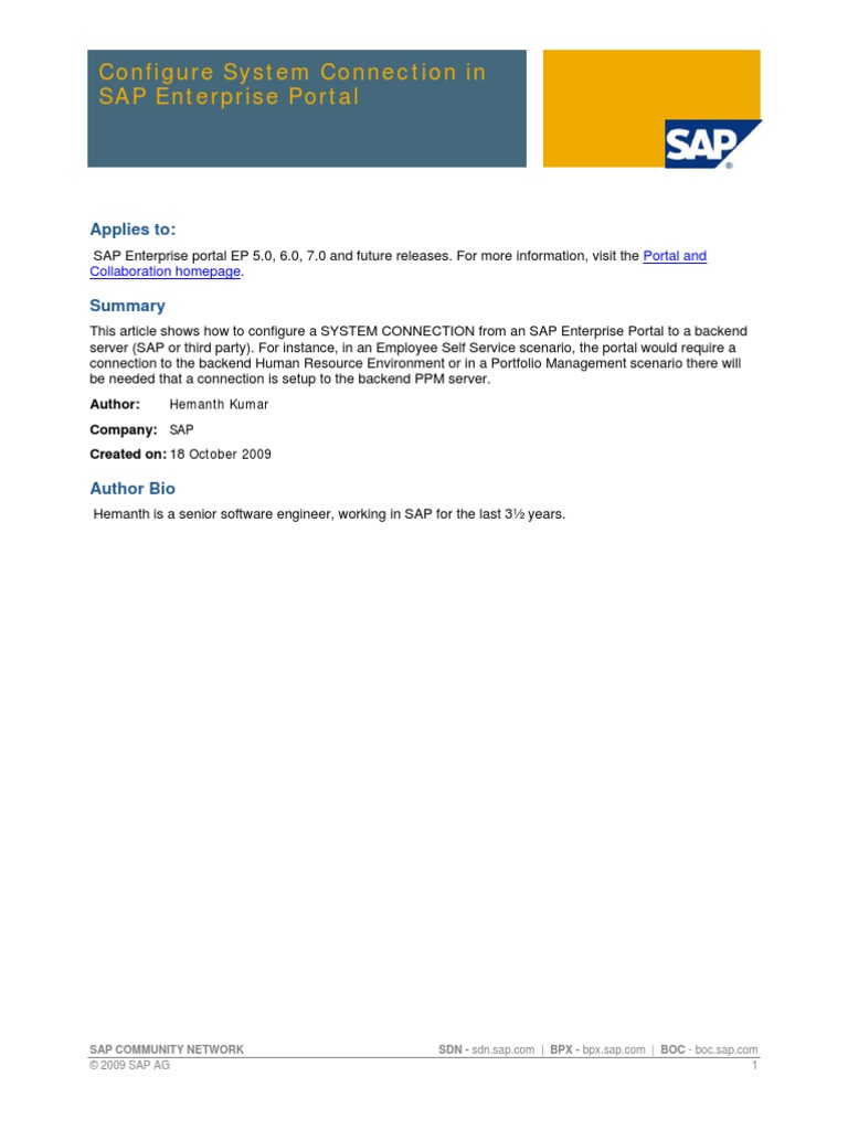 Configure System Connection in SAP Enterprise Portal | PDF | Port ...