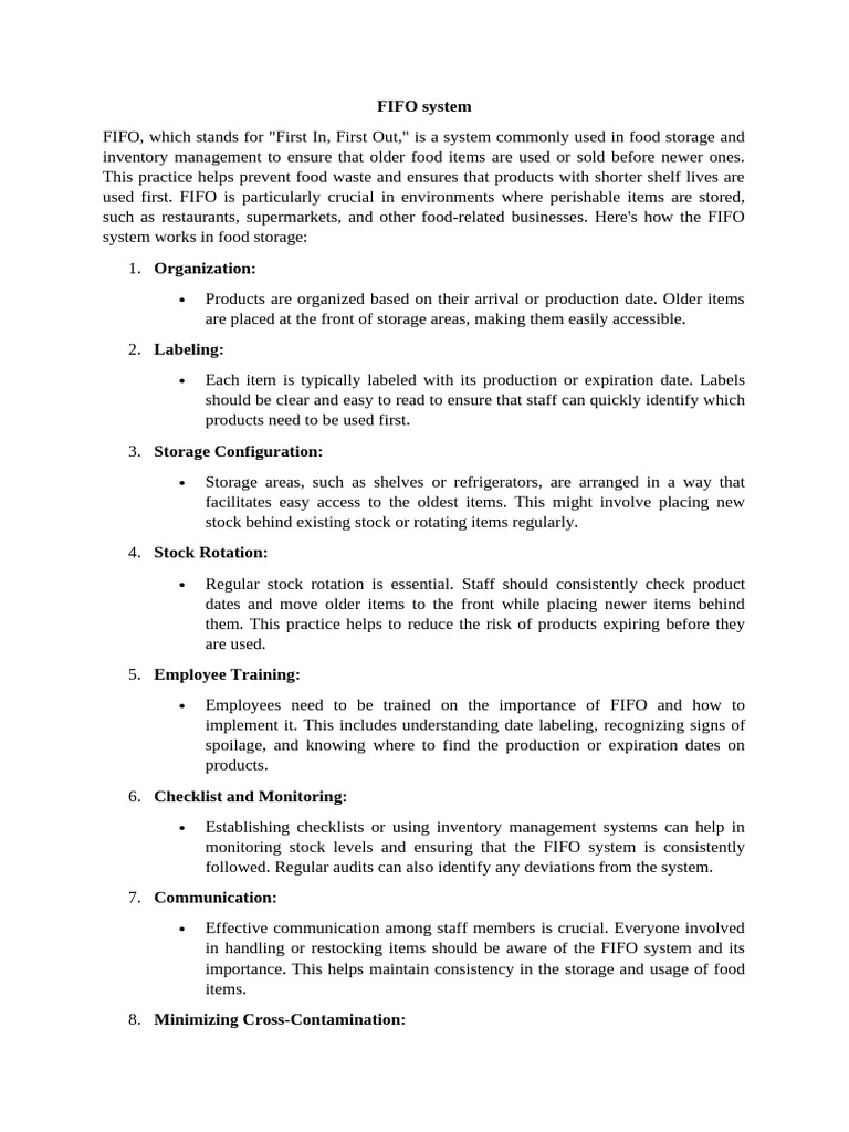 FIFO system | PDF | Food Storage | Inventory