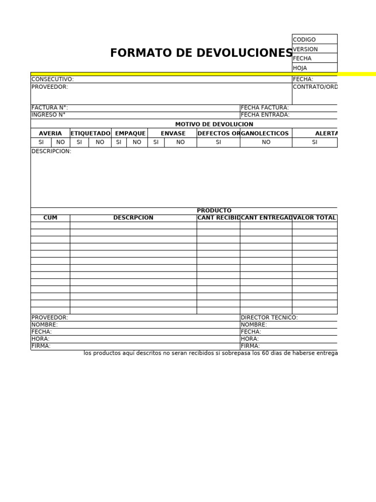 FORMATO DEVOLUCIONES | PDF