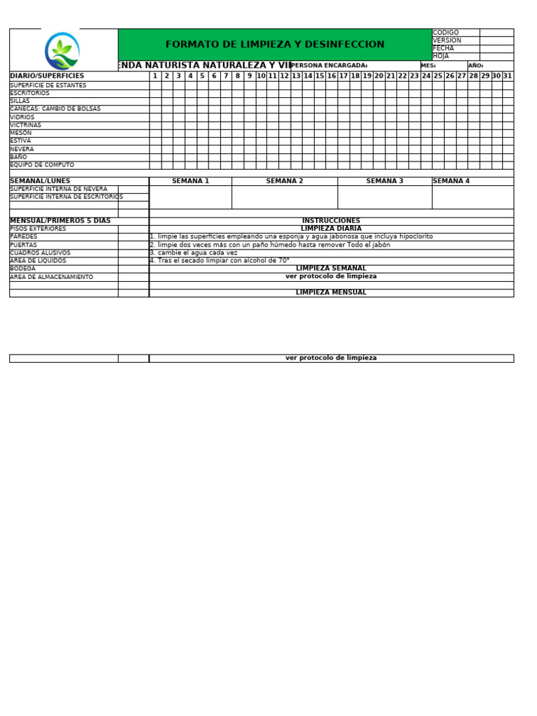 Control de Limpieza y Aseo | PDF