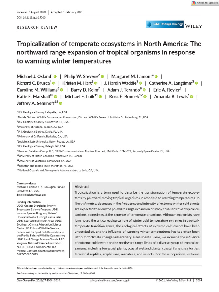 Global Change Biology - 2021 - Osland - Tropicalization of Temperate ...