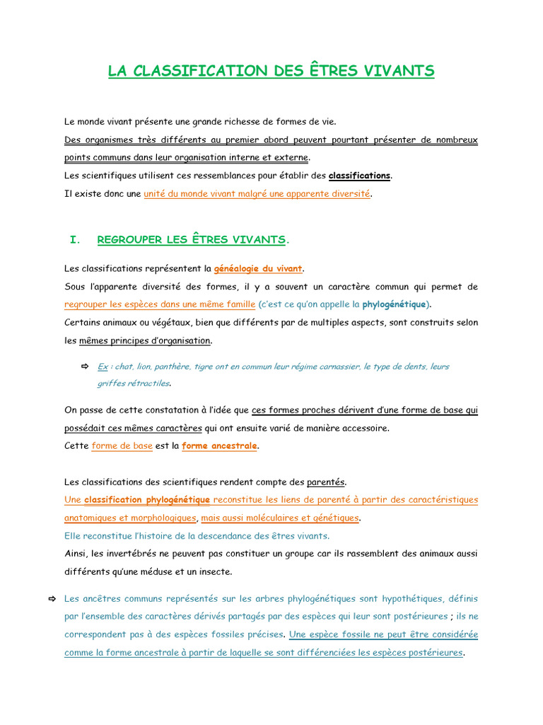 Classification des êtres vivants expliquée | PDF | Espèces | Phylogenèse