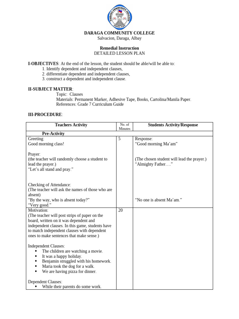 Detailed-Lesson-Plan Docx Bak | PDF | Clause | Sentence (Linguistics)