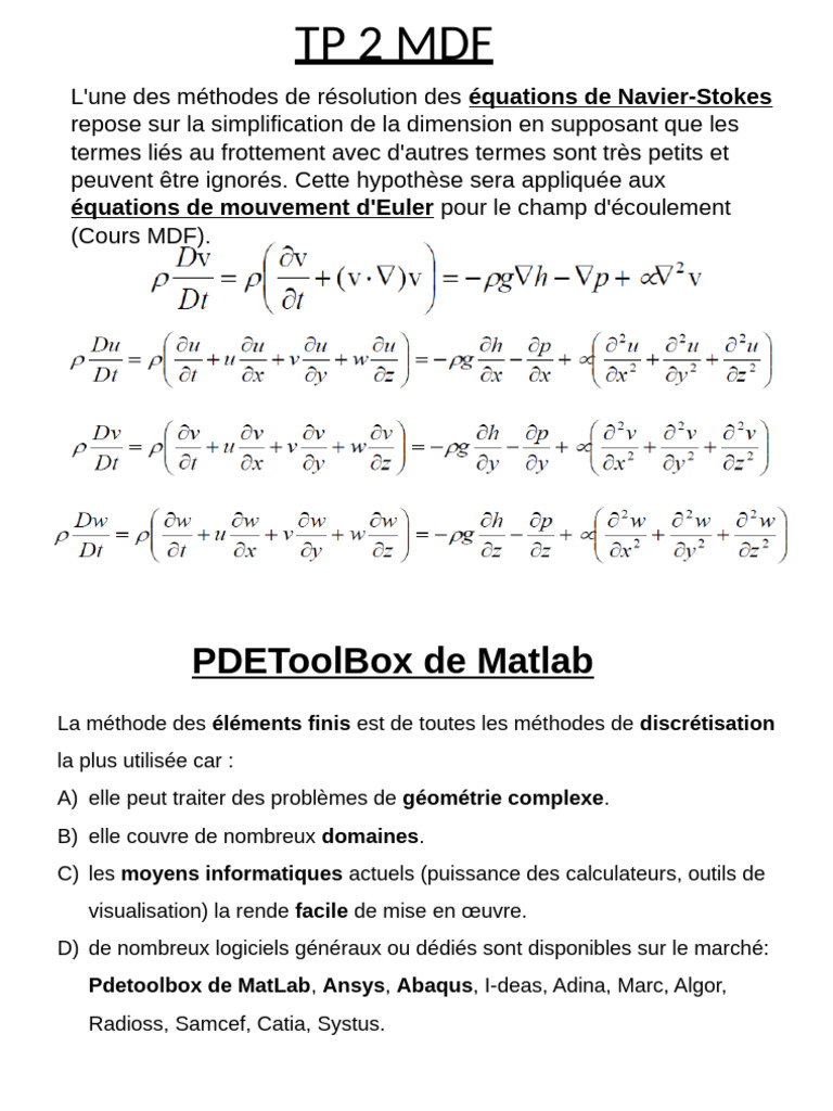 TP 2 MDF | PDF | Équations | Équations de Navier-Stokes