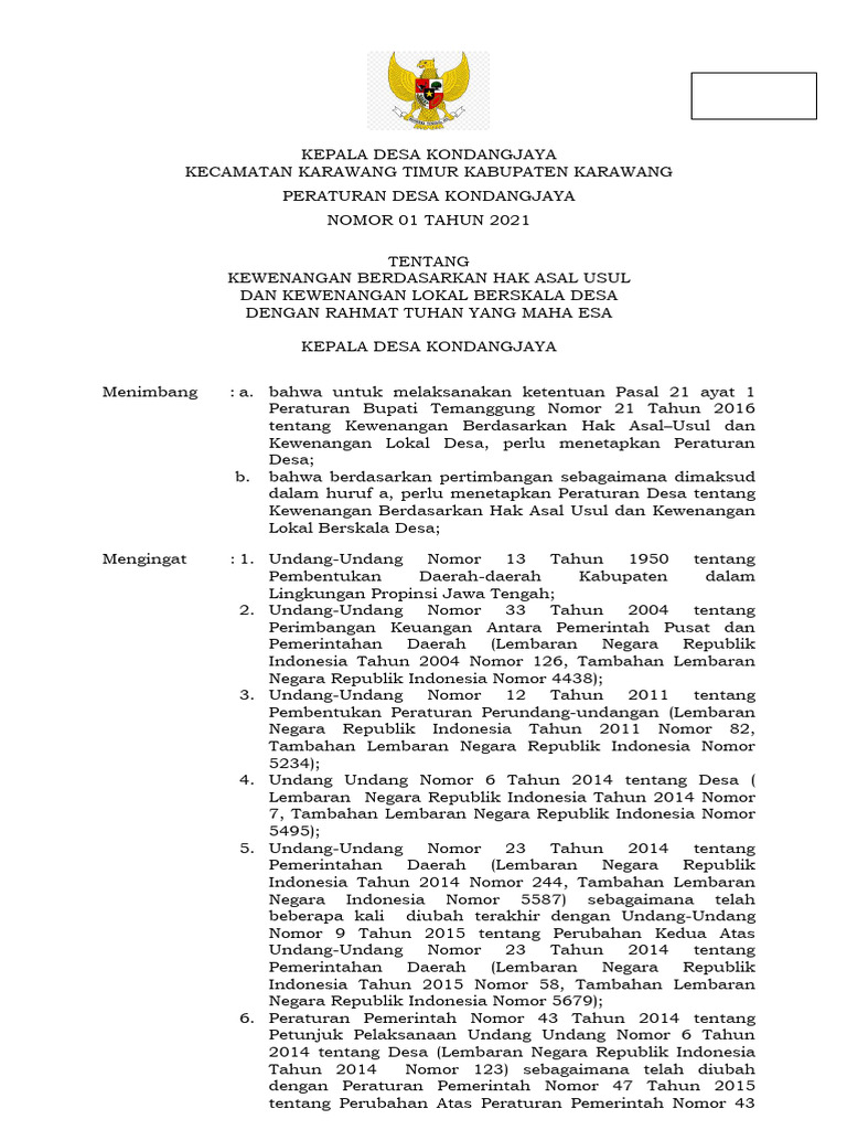 DRAFT Perdes Kewengan Desa | PDF