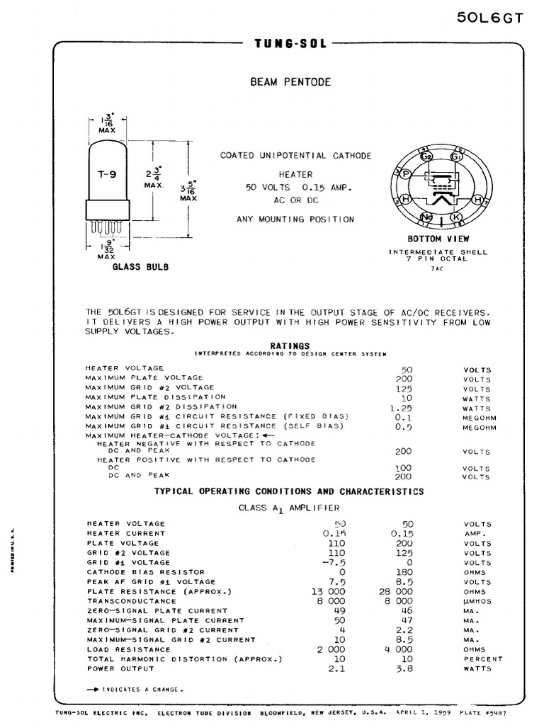 50L6GT Tube Datasheet | PDF