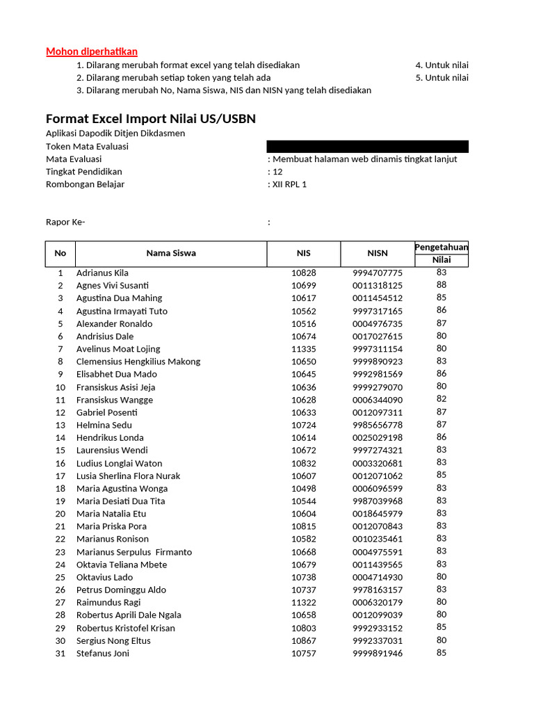 format-nilai-us-usbn-20182-XII - RPL - 1-Membuat Halaman Web Dinamis Tingkat Lanjut | PDF