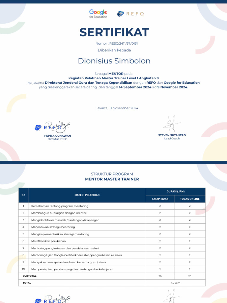Sertifikat Dionisius Simbolon | PDF