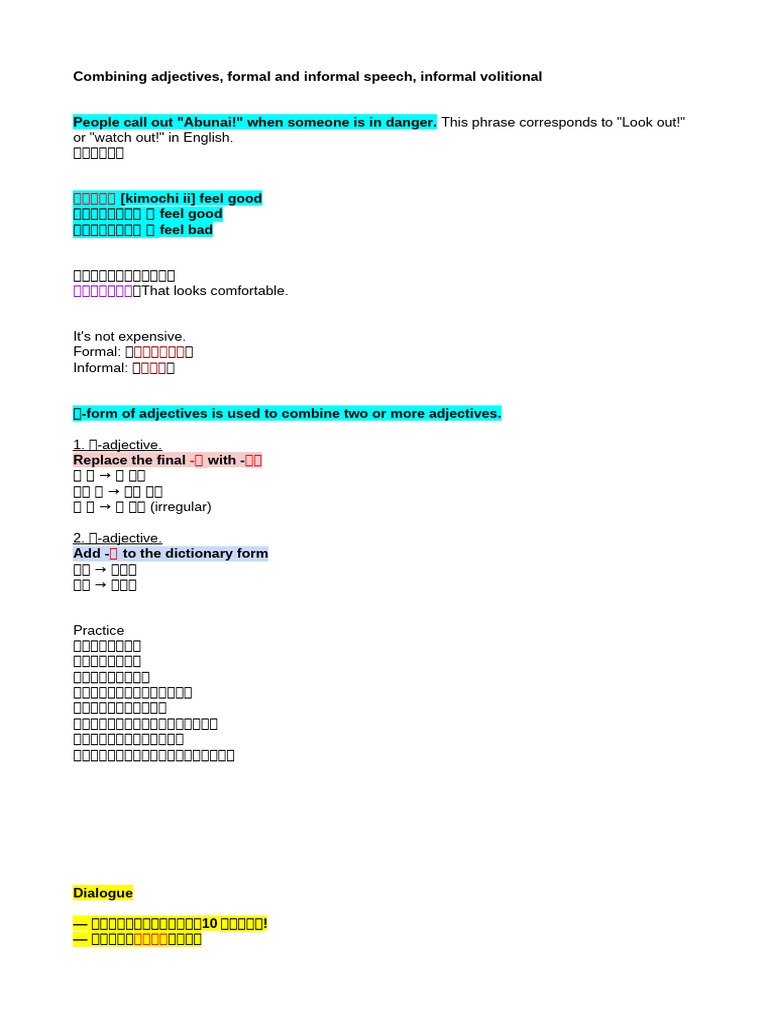 Combining Adjectives | PDF