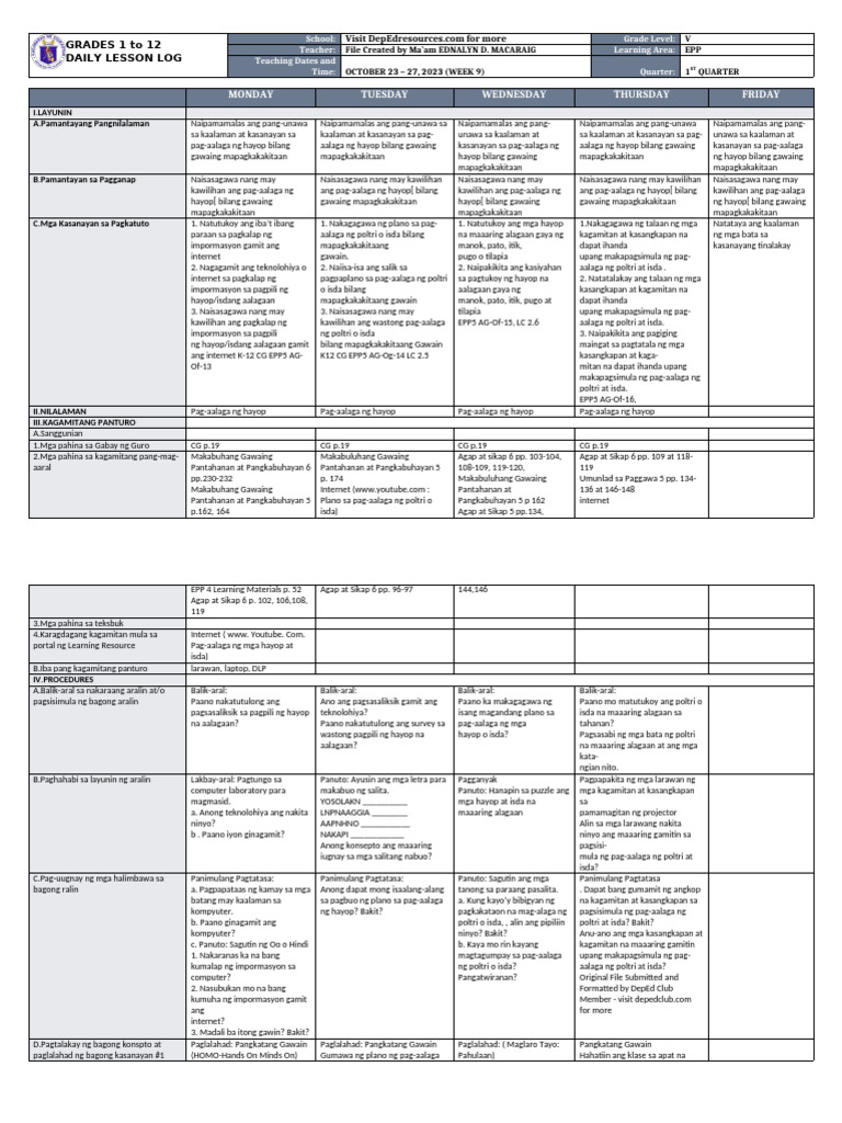 DLL - Epp 5 - Q1 - W9 | PDF