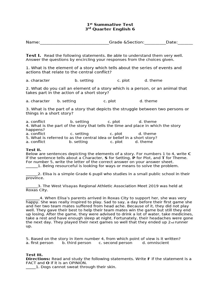 1st Summative Test in English 3rd Quarter | PDF | Cats