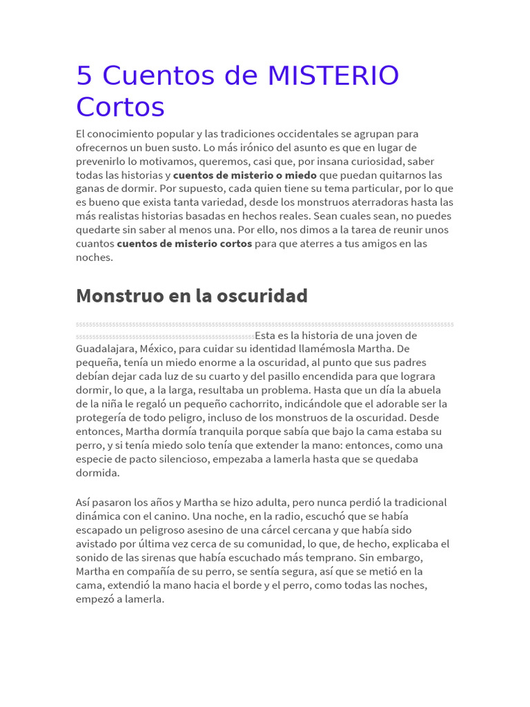 5 Cuentos Cortos de Misterio | PDF