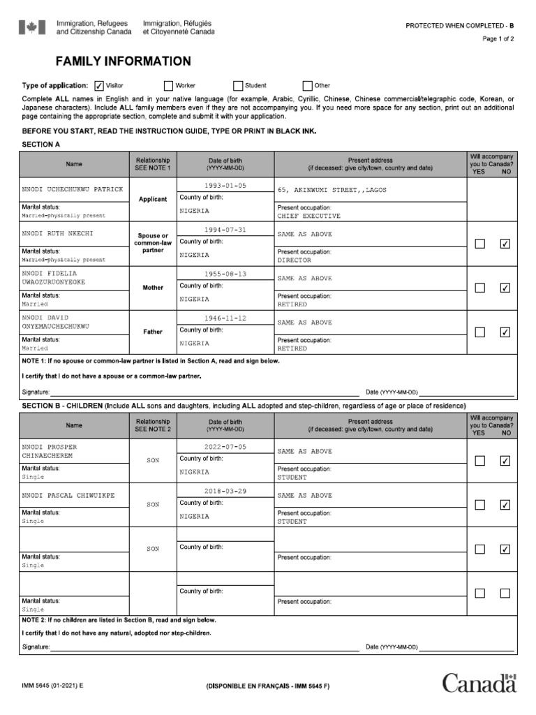 IMM 5645 (FORM) NNODIa - 111522 | PDF