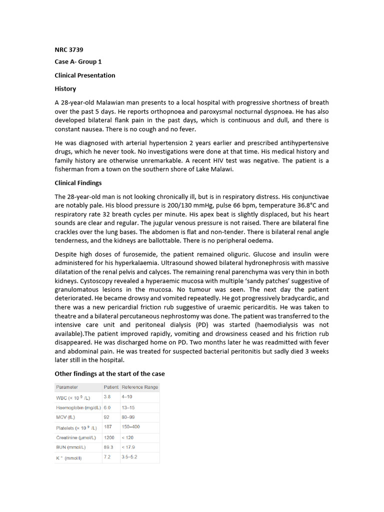 NRC 3739 Clinical Cases.docx | PDF | Blood Pressure | Kidney