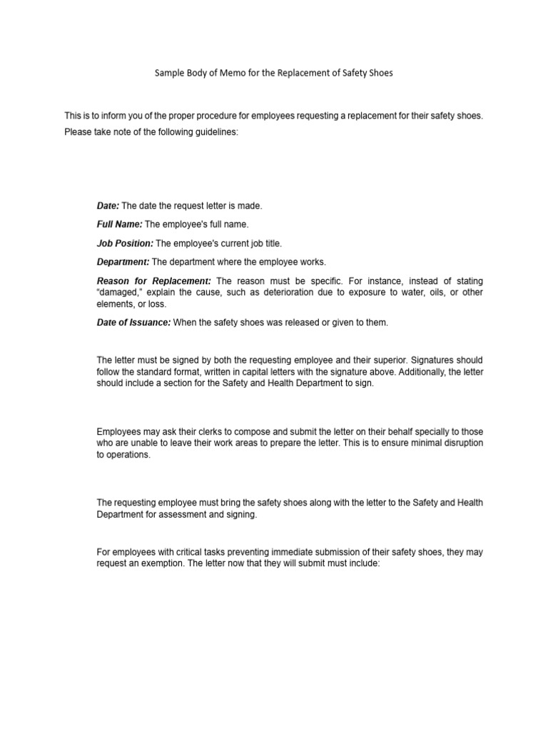 Safety Shoes Replacement Request Guide | PDF