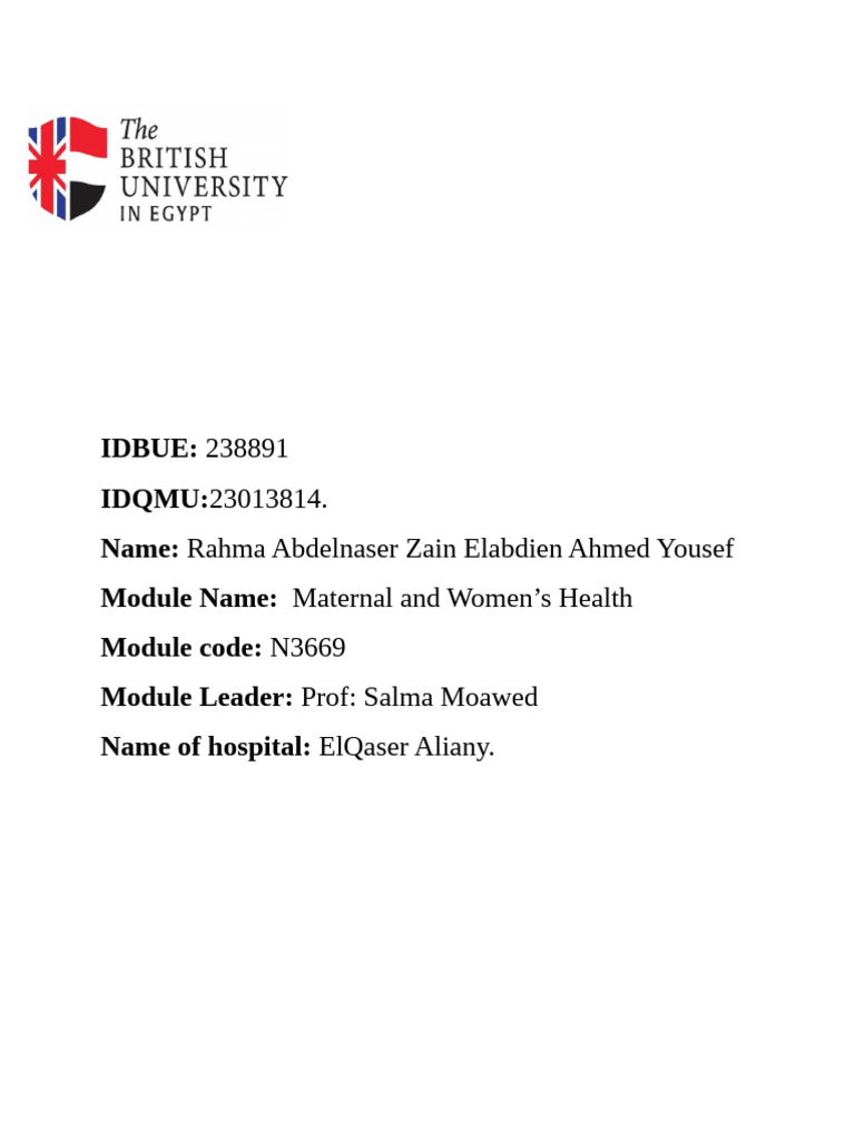 Rahma Abdelnaser Zain Elabdien Ahmed Yousef Maternal and Women'S Health ...
