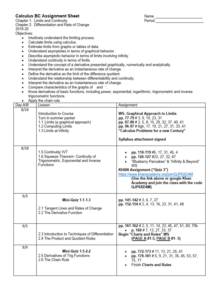 CH 1-2 Blank Notes & HW (Incl Squeeze THM) 2021-22 | PDF | Derivative ...