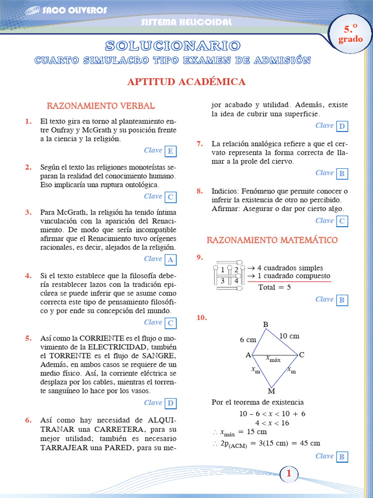 Solucionario - Simulacro N°4 - 5° Grado - 24 | PDF | Epistemología