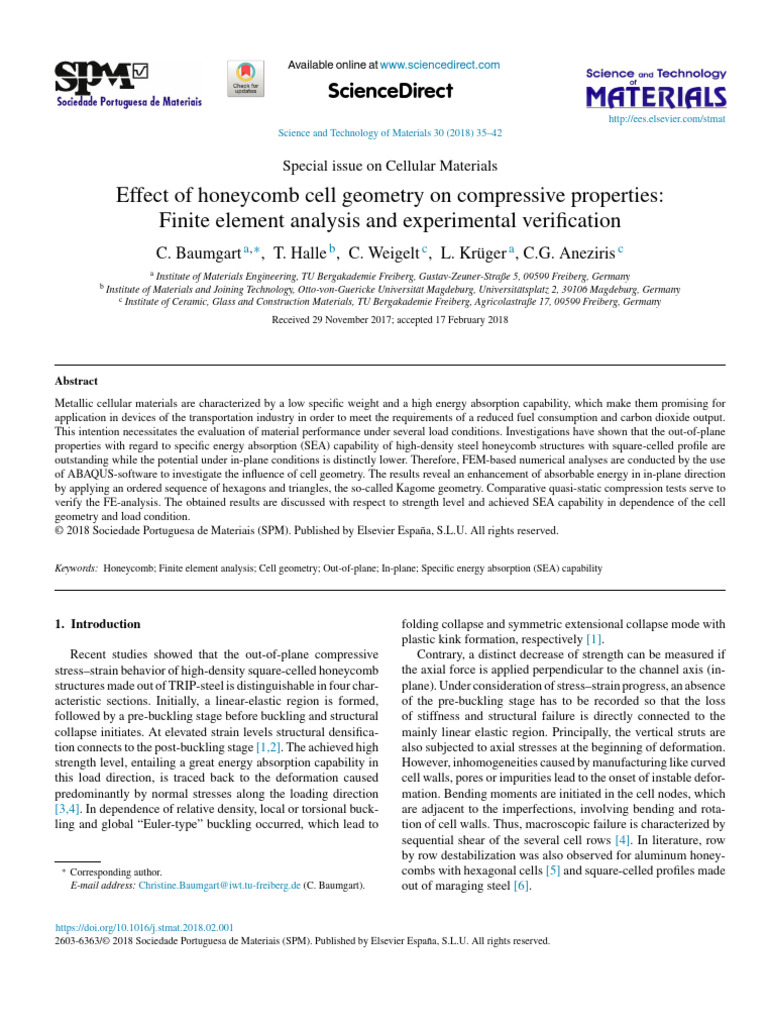 Effect of honeycomb cell geometry on compressive properties Finite element analysis and ...