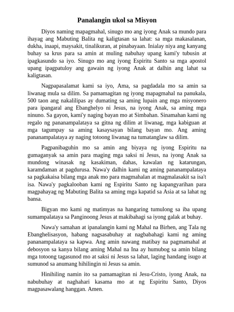 Panalangin Ukol Sa Misyon | PDF