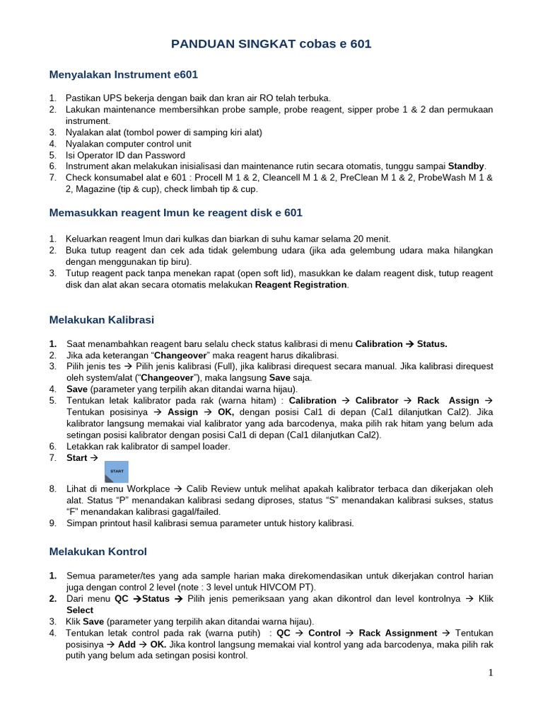 E601 - Short Guide SOP - Rev4 | PDF