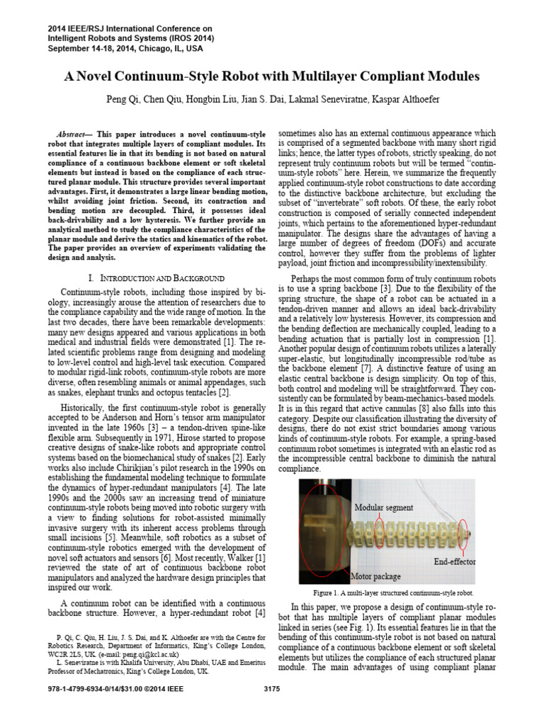 Peng Qi 2014 - A Novel Continuum-Style Robot With Multilayer Compliant ... Peng Qi 2014 - A Novel Continuum-Style Robot With Multilayer Compliant ...