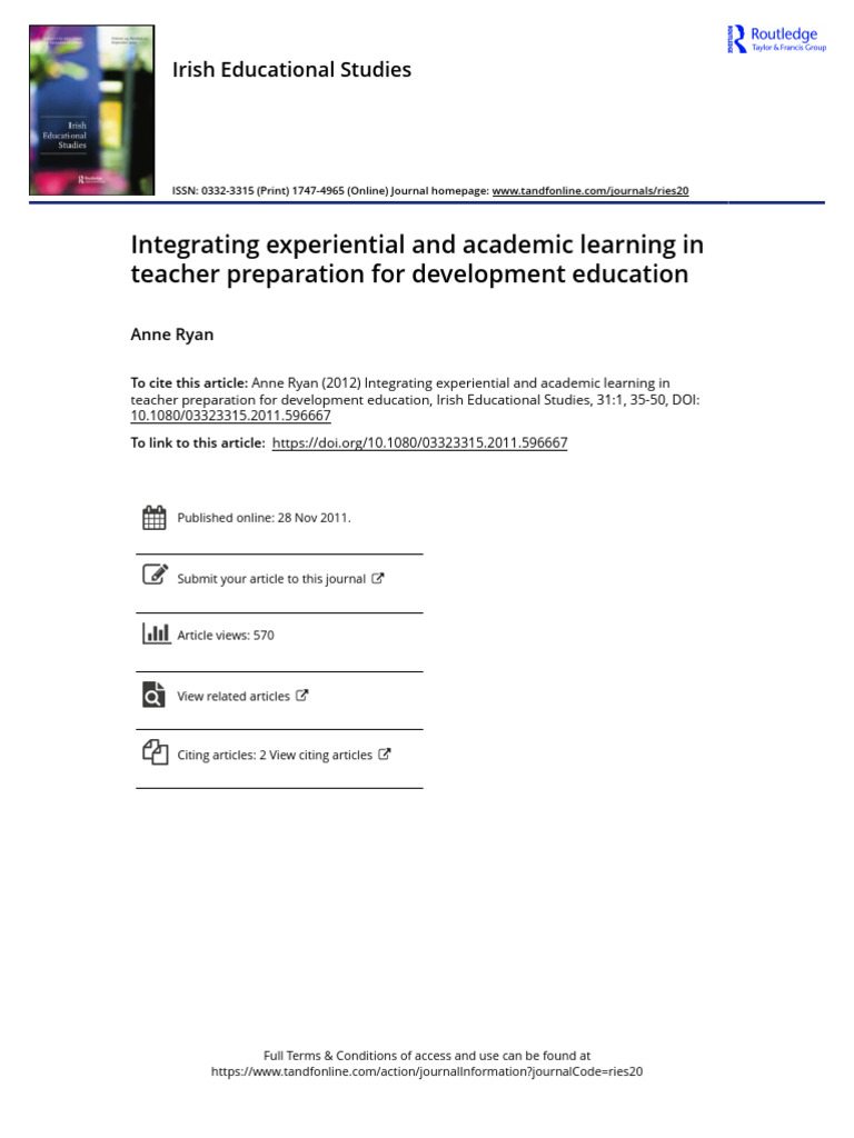 Integrating Experiential and Academic Learning in Teacher Preparation ...