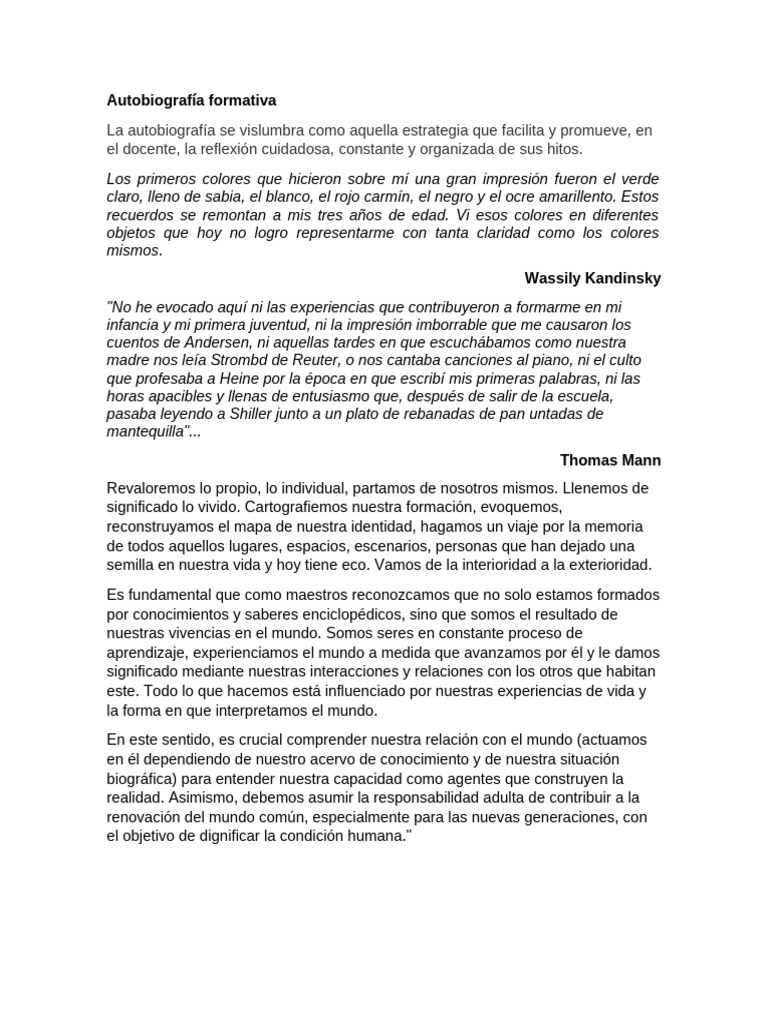 Autobiografía Formativa | PDF | Memoria