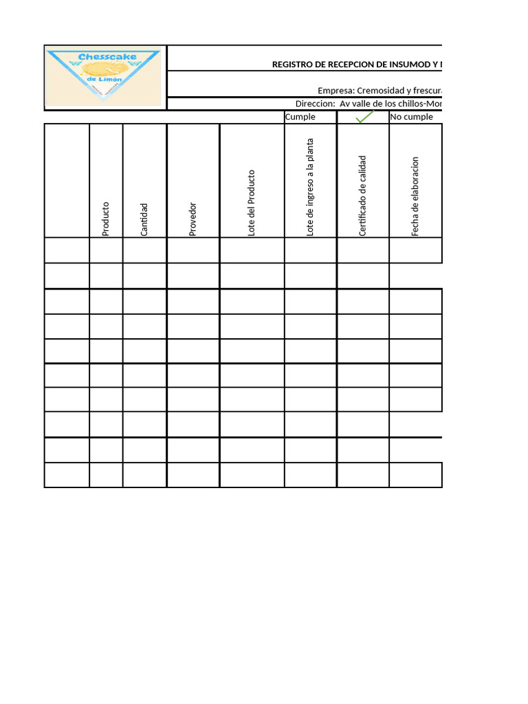 Formato de Recepcion de Insumos y Materiales | PDF