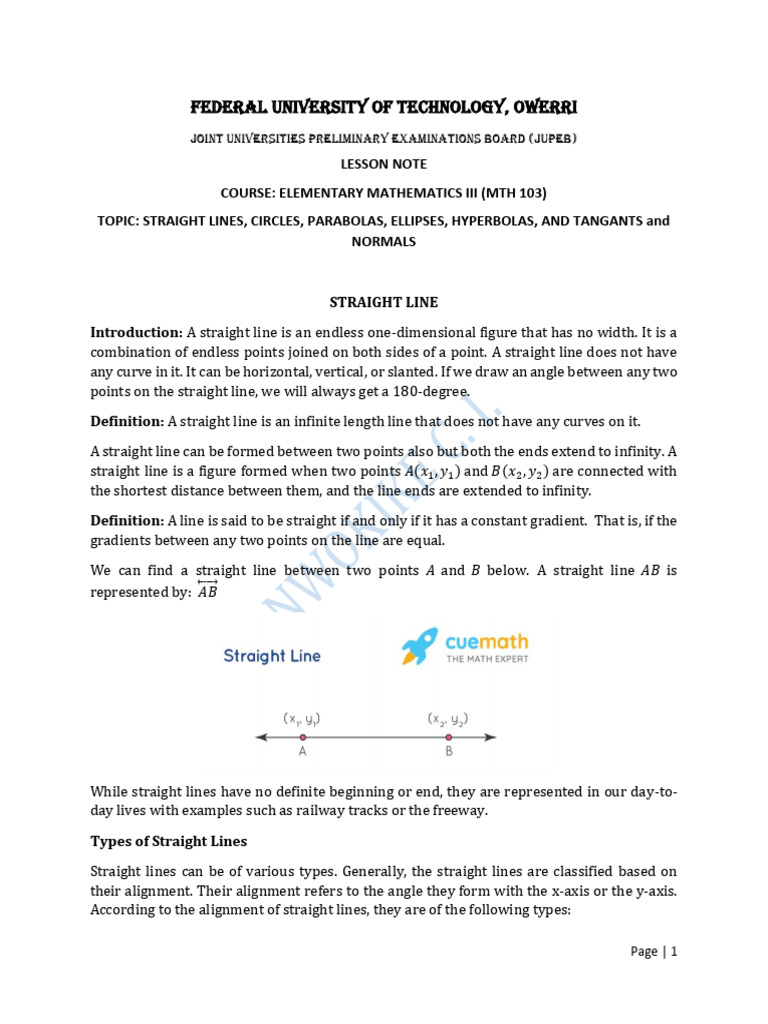 MTH 103 - Conic Sections - Circle Parabola Ellipse Hyperbola Tangent ...
