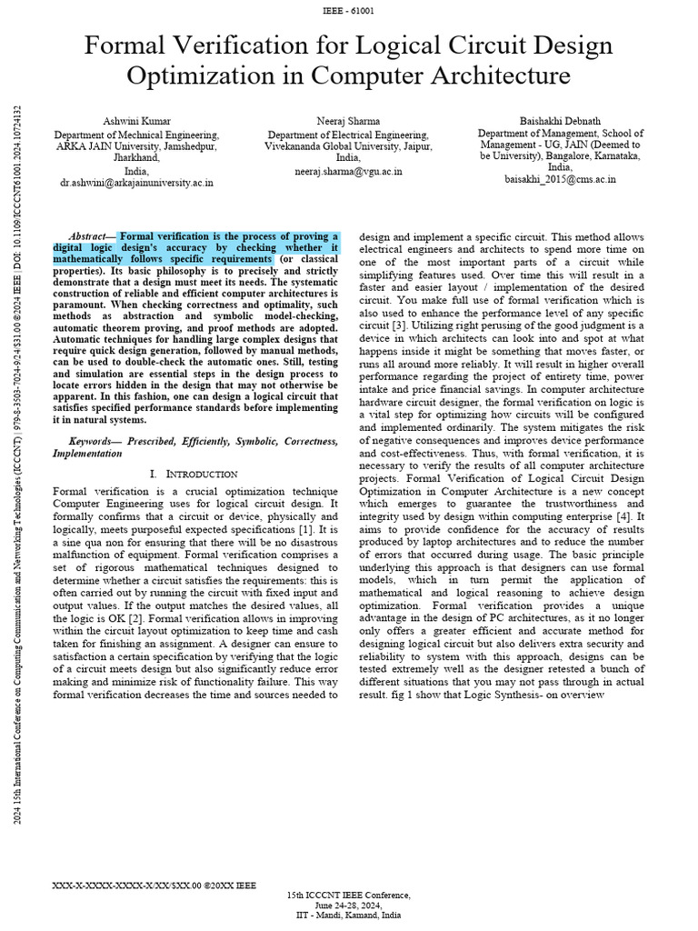 Formal Verification for Logical Circuit Design Optimization in Computer Architecture | PDF ...