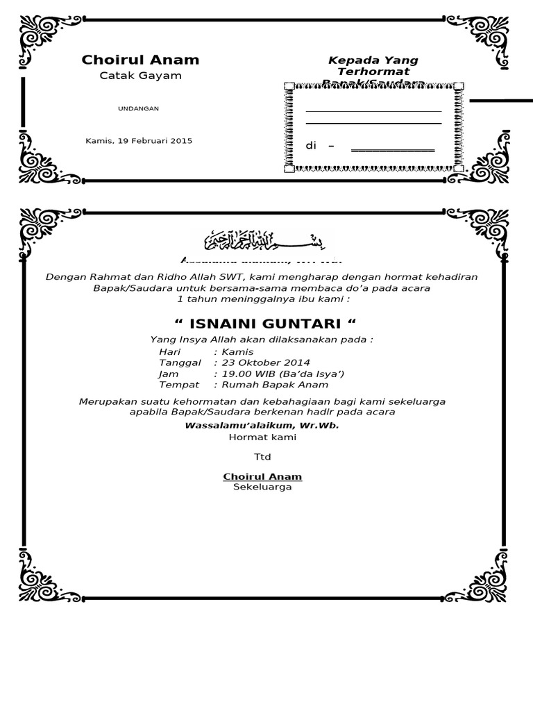 Dokumen - Tips Contoh Undangan Tahlilan Pendak Meninggalnya2 | PDF