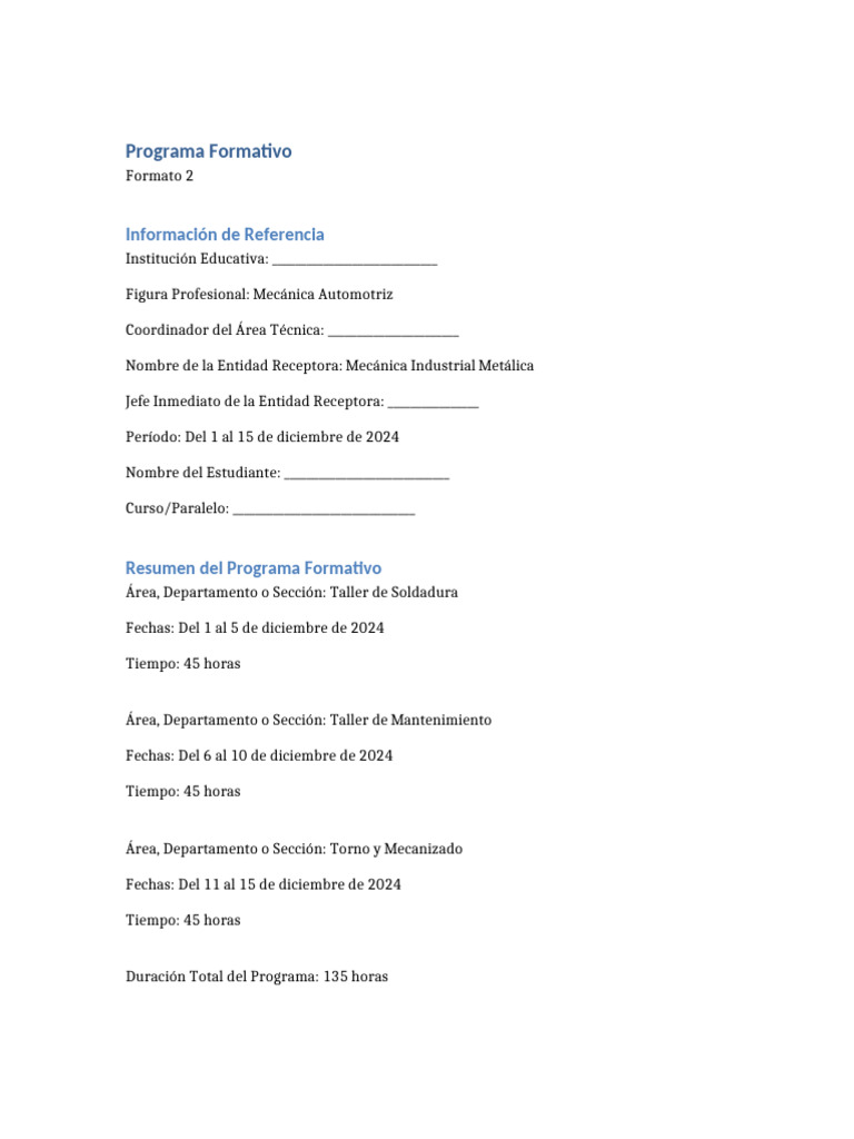Programa Formativo en Mecánica Automotriz | PDF