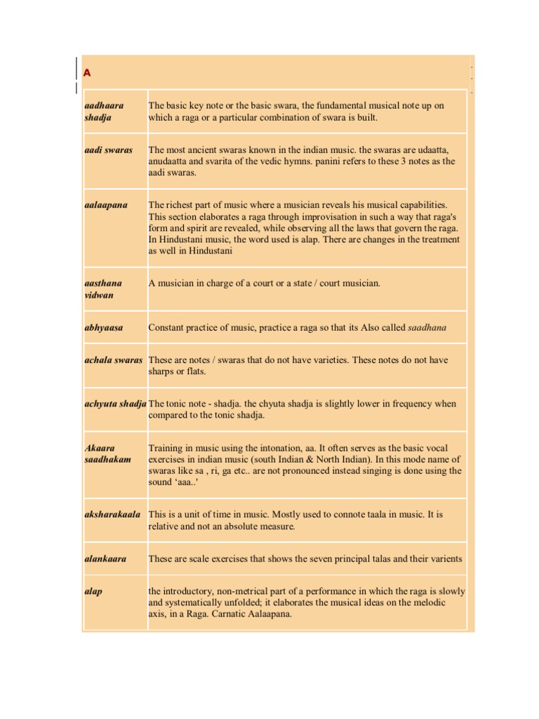 Glossary of Carnatic Music Terms | PDF | Elements Of Music | Classical ...