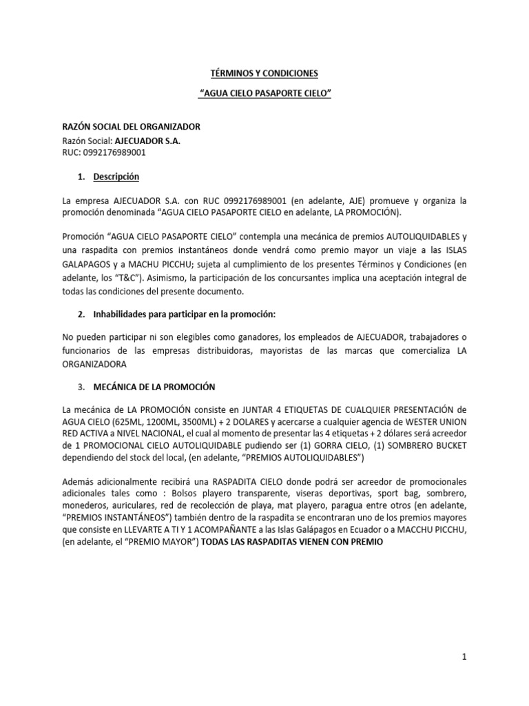 Termino Condiciones | PDF | Documento de identidad | Industrias de servicio