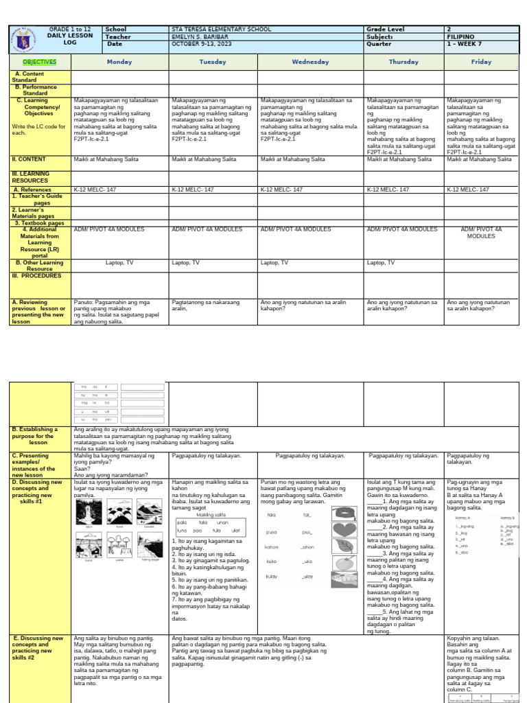 WEEK7 DLL FILIPINO | PDF