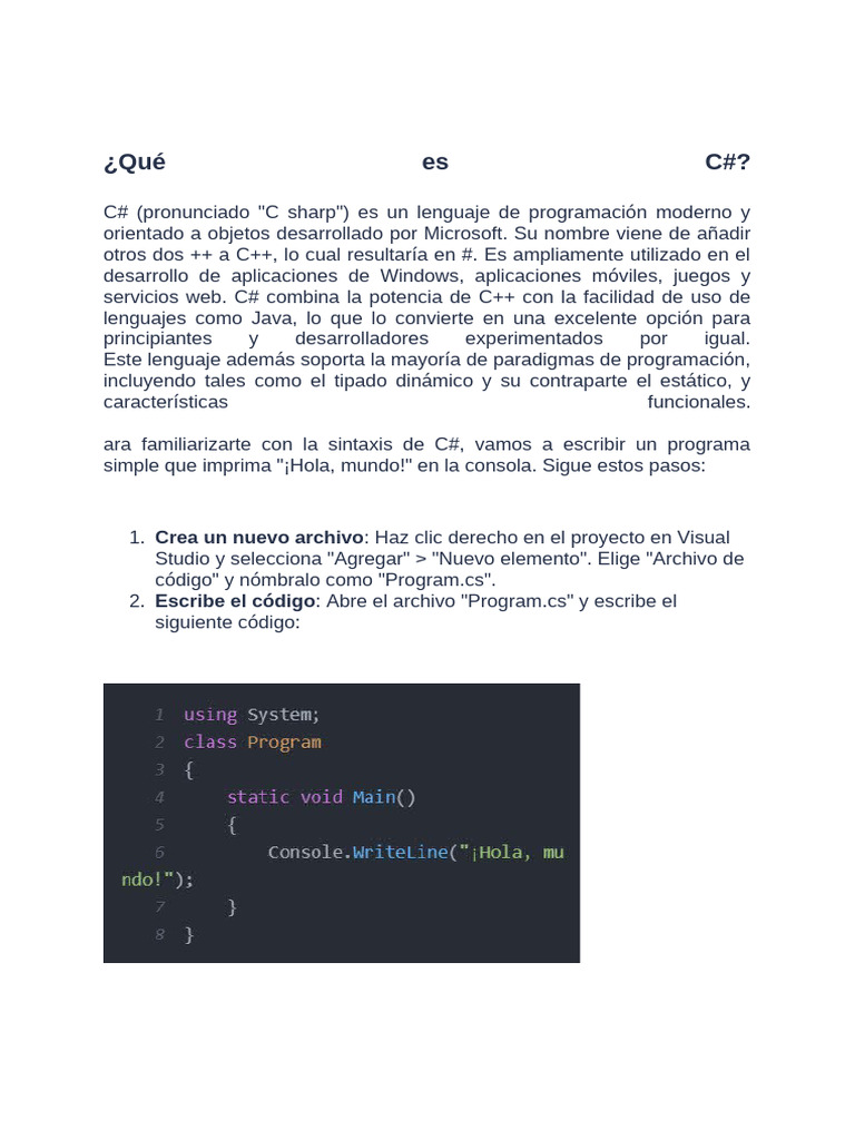 Introducción A C# | PDF