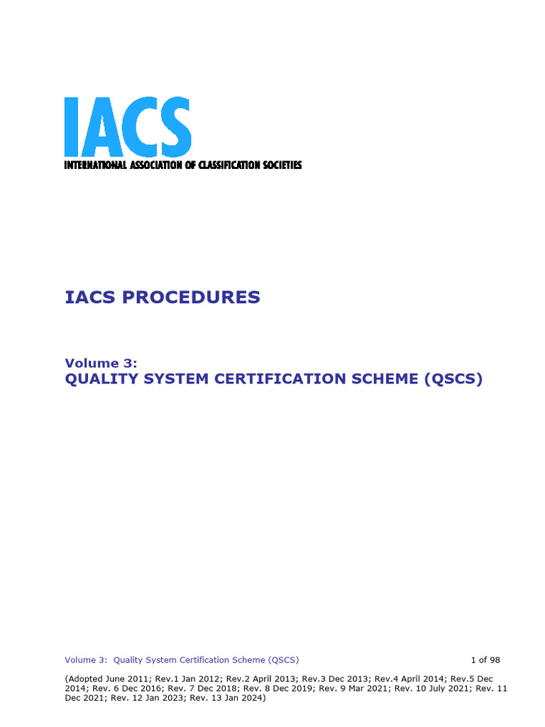 IACS Procedures Vol 3 Rev 13 January 2024 CLEAN 1 | PDF | Audit ...