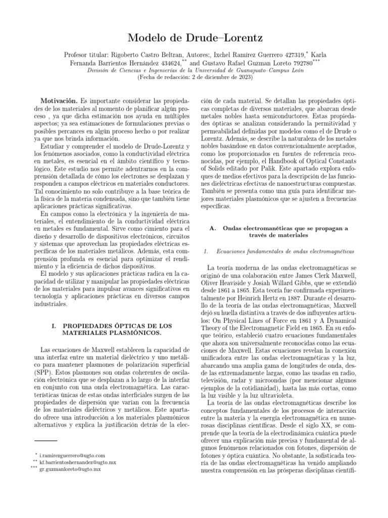 Modelo de Drude-Lorentz y Conductividad | PDF | Olas | Electromagnetismo