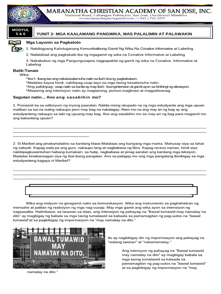 ARALIN2.0-Conative-Informative at Labeling na Gamit ng Wika_101119 | PDF