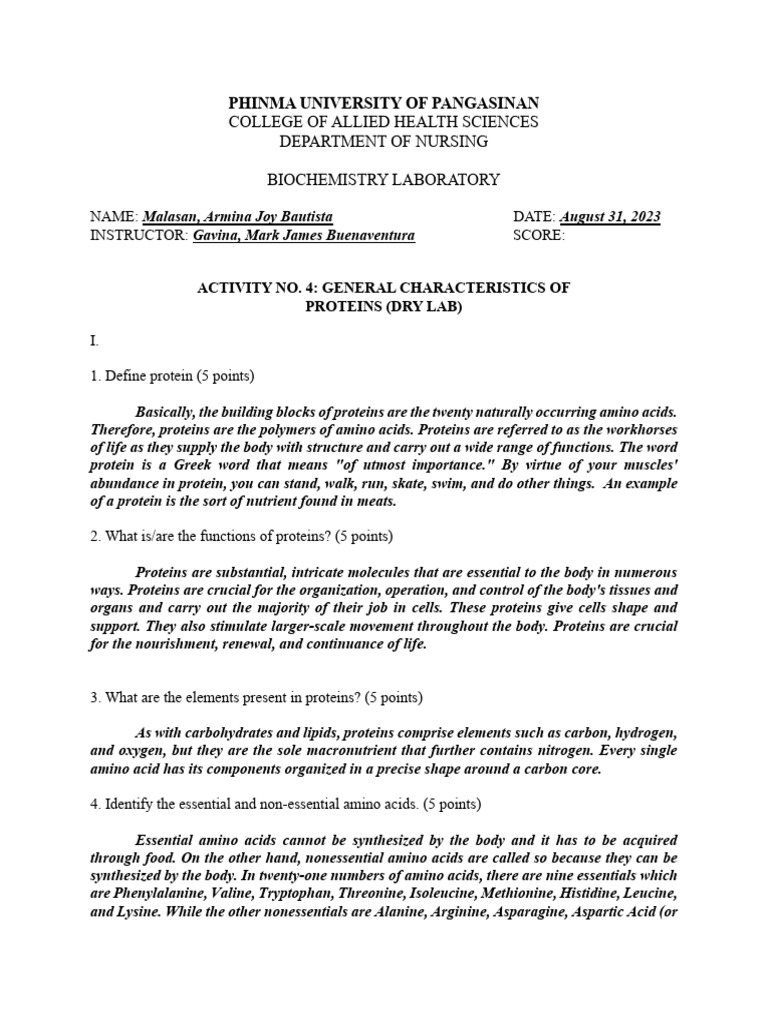 BIOCHEM LAB ACT 4 | PDF | Beta Sheet | Amino Acid