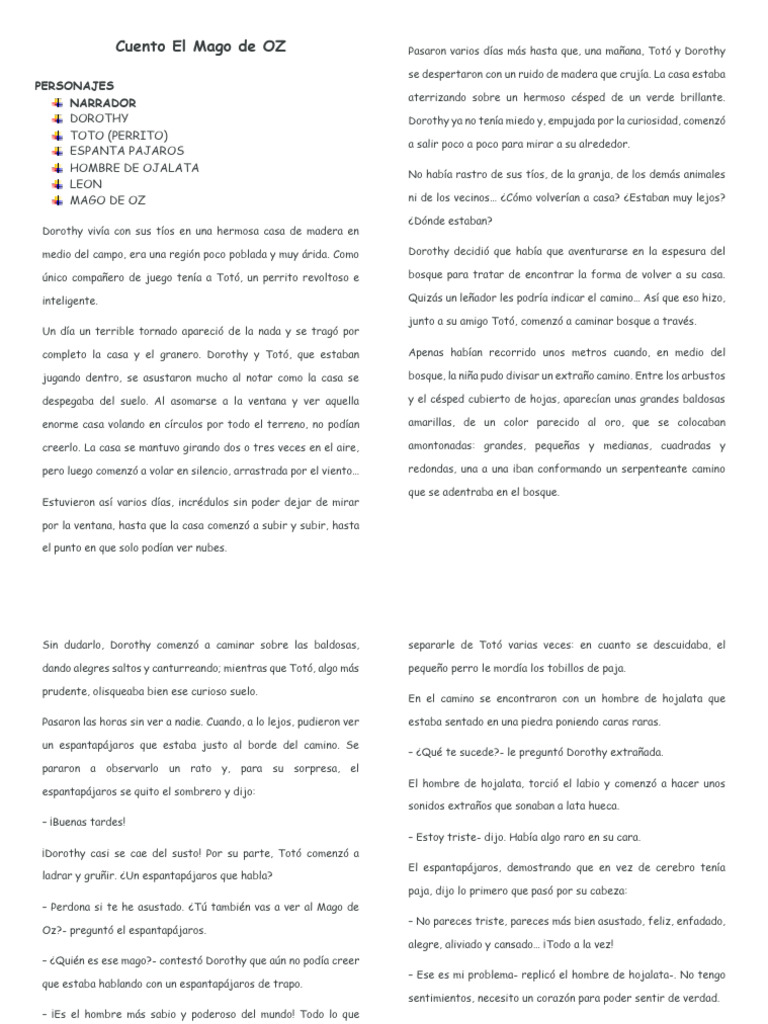 Cuento El Mago de OZ | PDF | Dorothy Gale