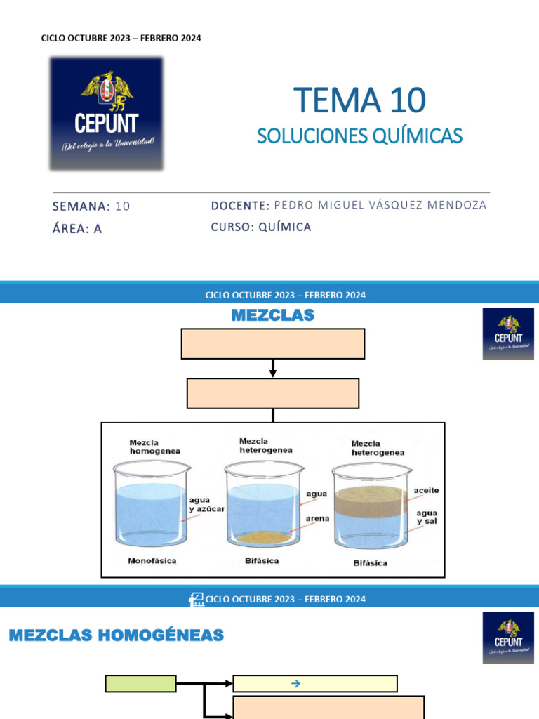 Sem-10 - Química - (Soluciones) | PDF | Mezcla | Solubilidad