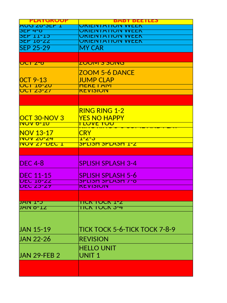 Playgroup Curriculum Schedule | PDF | Meal