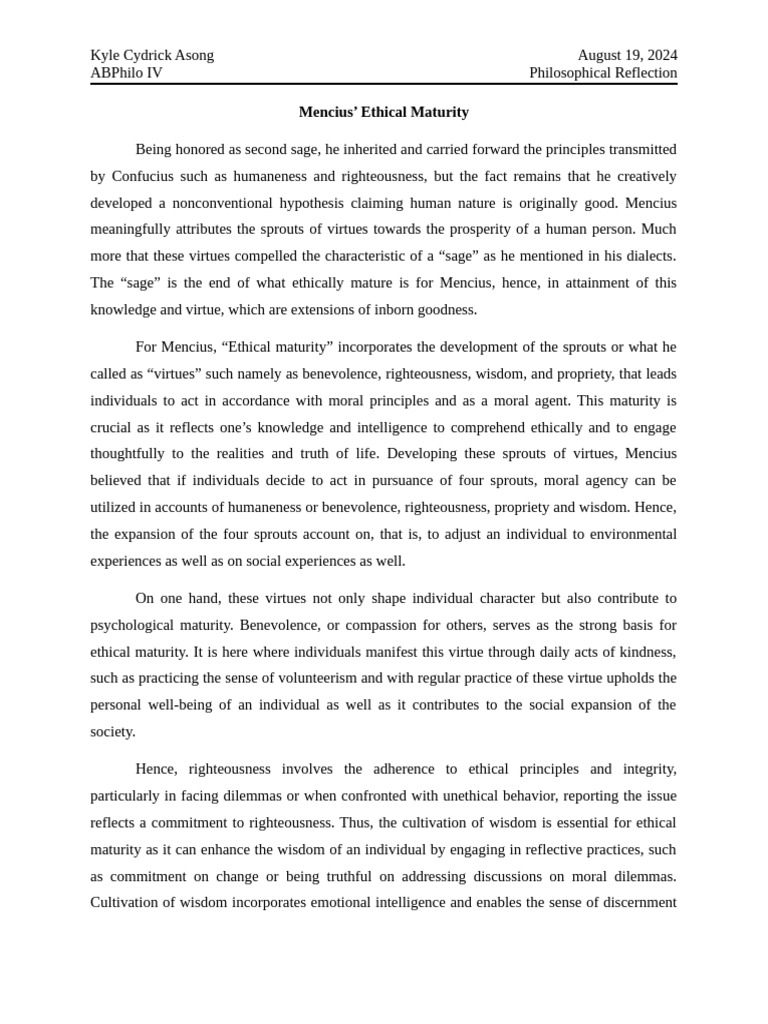 Mencius On Ethical Maturity | PDF | Virtue | Wisdom