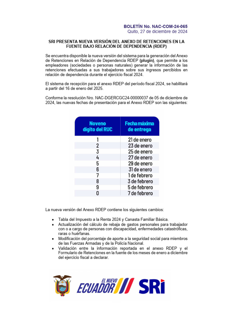 Nueva Versión del Anexo RDEP 2024 | PDF