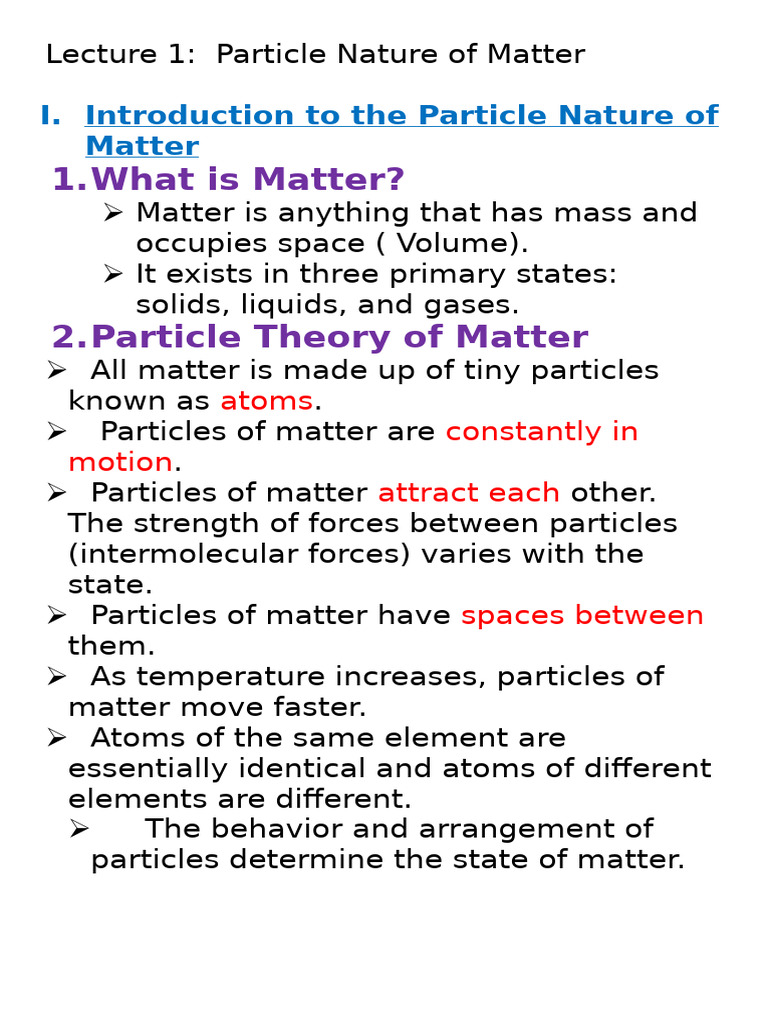 Lecture - PARTICLE MODEL OF MATTER | PDF