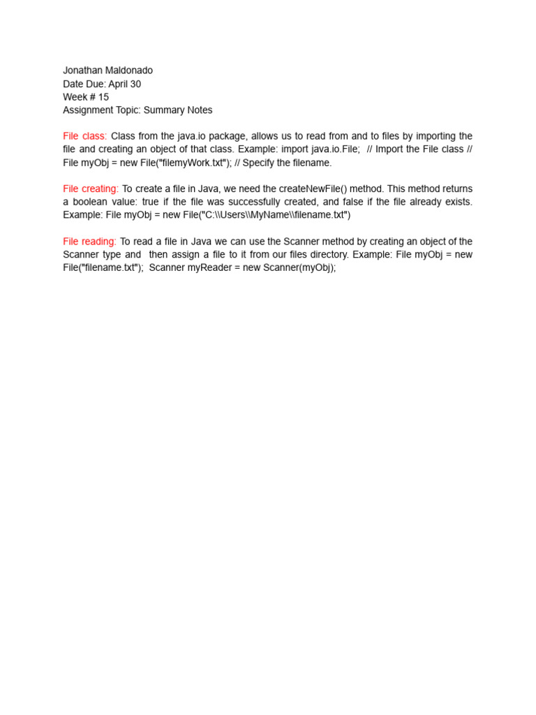 Week 15 Jonathan Maldonado Summary Notes | PDF