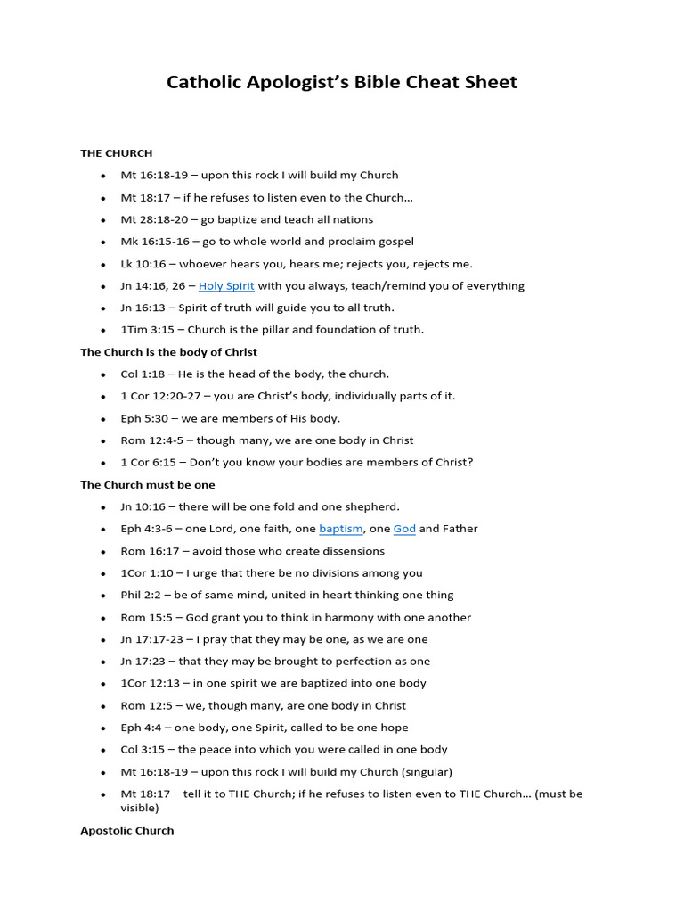 Catholic Apologists Bible Cheat Sheet | PDF | Baptism | Saint Peter